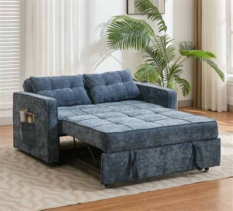 Silva 2 Seater Blue Chenille Convertible Sofa Bed Online Exclusive