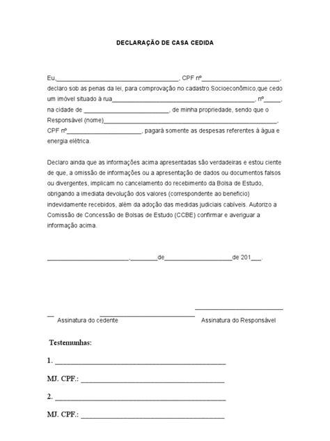Declaracao De Casa Cedida