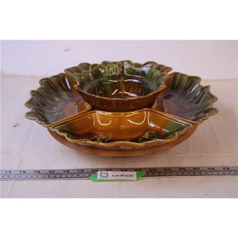 Vintage 6 Piece Lazy Susanchip And Dip Set California Pottery Bodnarus Auctioneering
