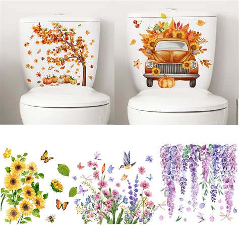 Wbqmuny 5sheets Fall Thanksgiving Toilet Stickers Self