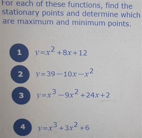 solved for each of these functions find the stationary points and