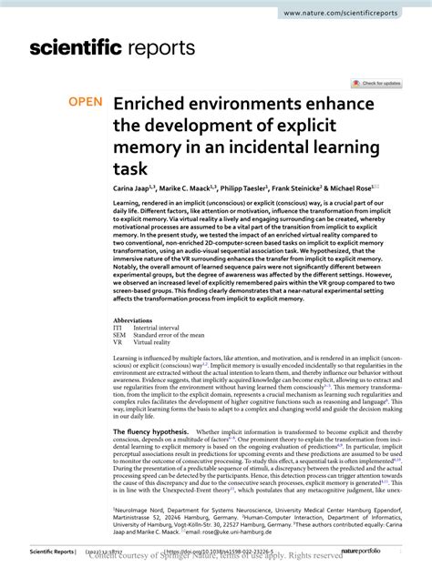 Pdf Enriched Environments Enhance The Development Of Explicit Memory
