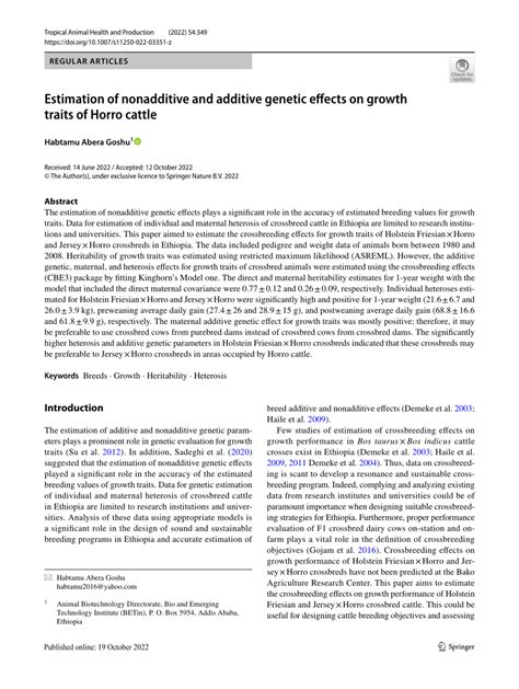 Pdf Estimation Of Nonadditive And Additive Genetic Effects On Growth