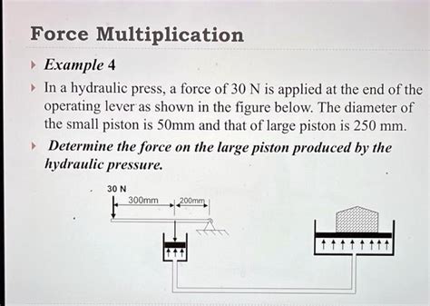 Solved Force Multiplication Example 4 In A Hydraulic Press A Force