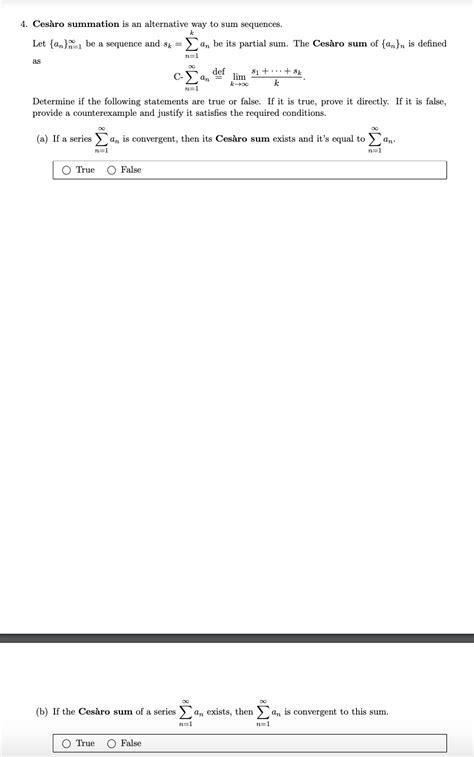 Solved Cesàro Summation Is An Alternative Way To Sum