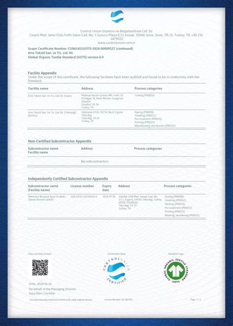 Global Organic Textile Standart Certified Arta Tekstil