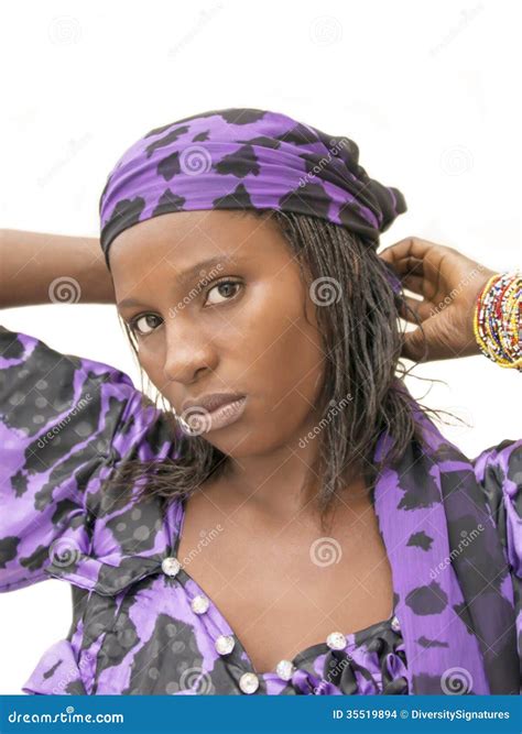 Beautiful African Woman Wearing A Traditional Dress Senegal Stock