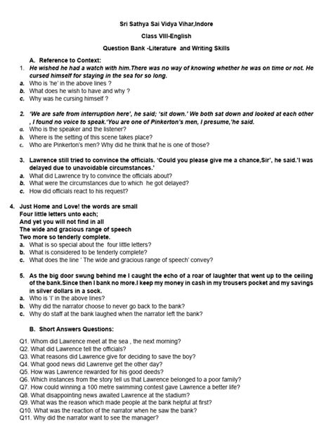 Question Bank Class Viii Pdf