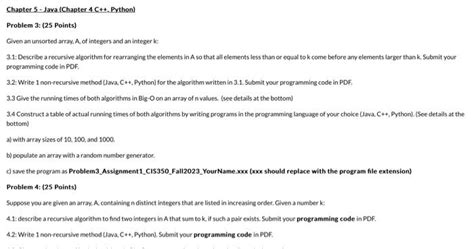 Solved Problem 3 25 Points Given An Unsorted Array A Of