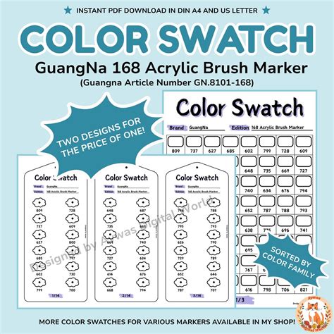 Guangna Acrylic Brush Marker 168 Gn8101 168 Color Swatch Chart
