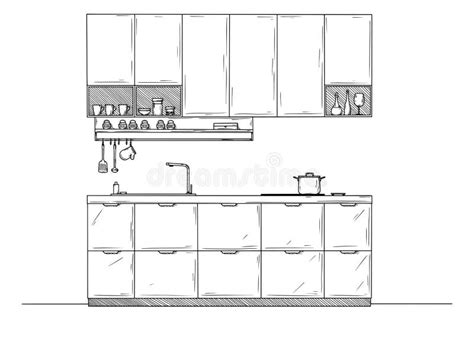 Sketch Of The Kitchen Front View Vector Stock Illustration Illustration Of Fridge Front