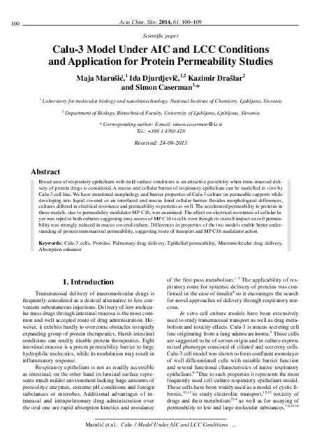 Pdf Calu 3 Model Under Aic And Lcc Conditions And Application For
