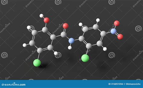 Niclosamide Molecular Structure Anthelmintic Ball And Stick 3d Model