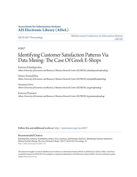 Pdf Identifying Customer Satisfaction Patterns Via Data Mining The Case Of Greek E Shops