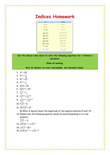 Higher Maths Indices Rules And Surds Revision Powerpoint And Worksheet