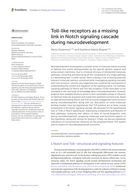 Pdf Toll Like Receptors As A Missing Link In Notch Signaling Cascade