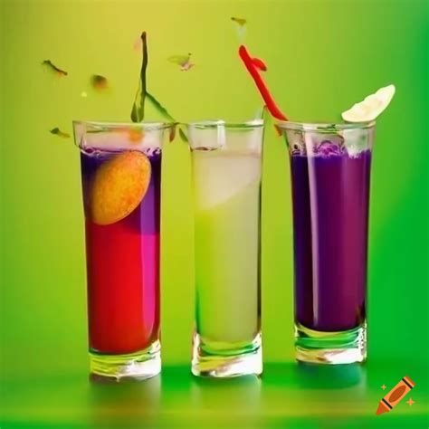 A Colorful Display Of Shot Drink Ingredients Including Fresh Fruits And