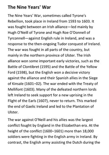 The Nine Years War Handout Teaching Resources