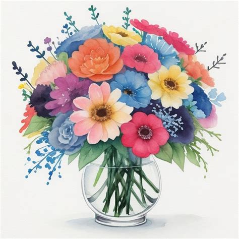 Premium Ai Image Vibrant Watercolor Bouquet With Ink Lines And Drips