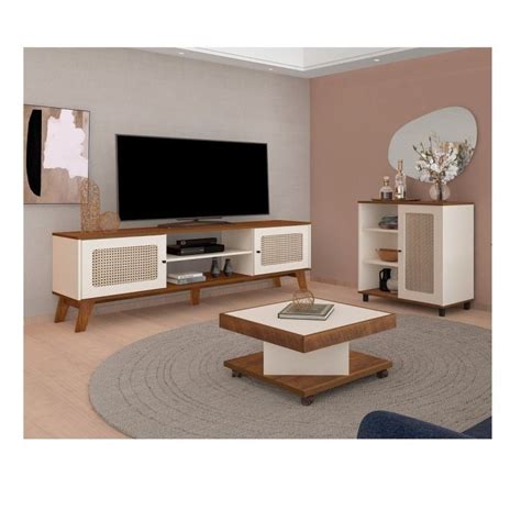 Sala De Estar Completa Rack Para Tv Até 60 Polegadas Buffet E Mesa De Centro Memphis Saara