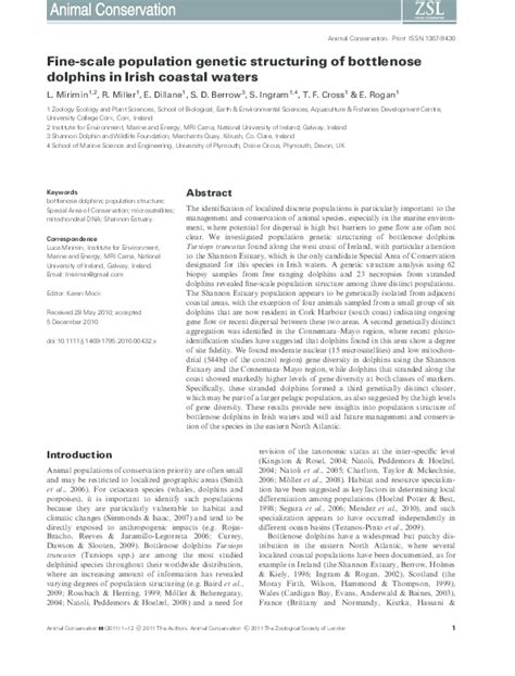 Pdf Fine Scale Population Genetic Structuring Of Bottlenose Dolphins