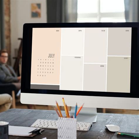 Free Peach And Gray Desktop Organizer Calendar Wallpaper Desktop