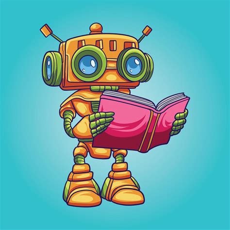 Nerd Robot Cartoon Reading Book 21251872 Vector Art At Vecteezy