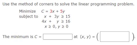 solved use the method of corners to solve the linear