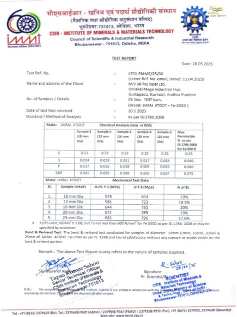 Csir Test Report Pdf