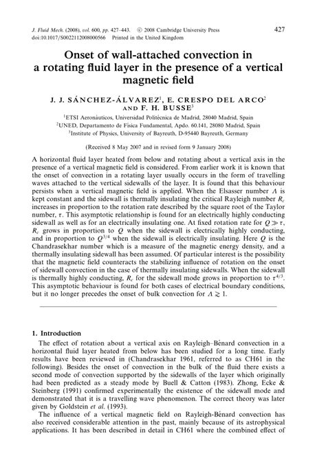 Pdf Onset Of Wall Attached Convection In A Rotating Fluid Layer In The Presence Of A Vertical