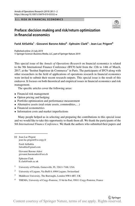 Preface Decision Making And Riskreturn Optimization In Financial