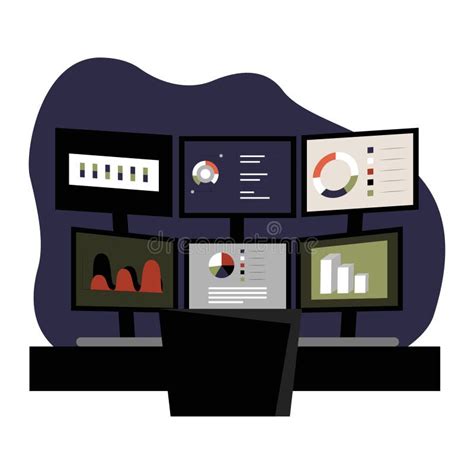 Multiple Screens Displaying Analytical Charts And Graphs Flat Vector Illustration Symbolizing