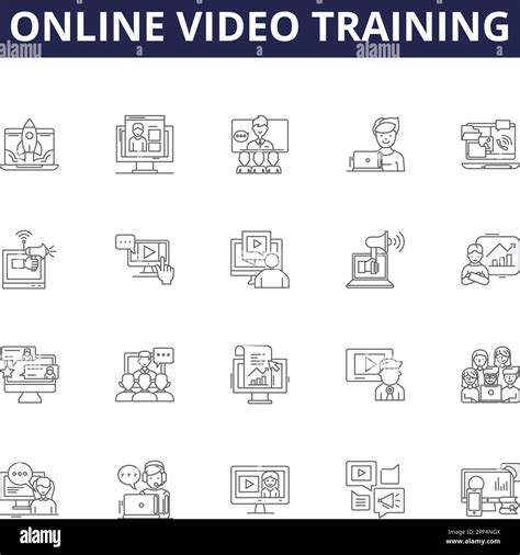 Online Video Training Line Vector Icons And Signs Online Training Streaming Tutorials