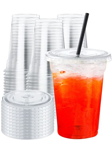 Neebake 150 Sets 9 Oz Disposable Plastic Cups With Lids Clear