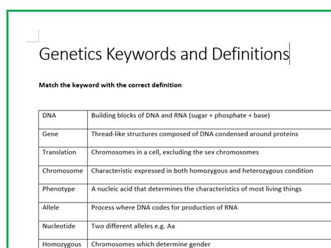 Genetics Keywords And Definitions Worksheets Library