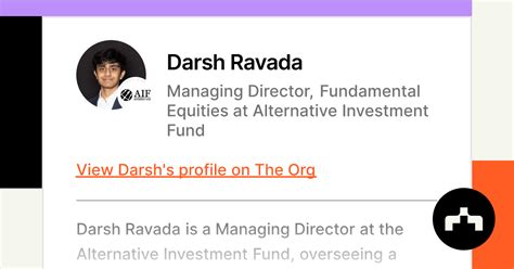 Darsh Ravada Managing Director Fundamental Equities At Alternative Investment Fund The Org