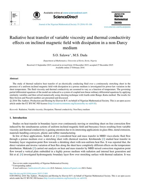 Pdf Radiative Heat Transfer Of Variable Viscosity And Thermal
