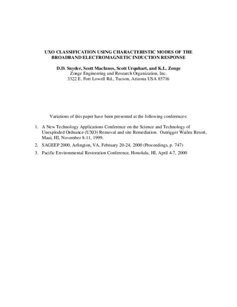 Pdf Uxo Classification Using Characteristic Modes Of The Broadband Electromagnetic Induction