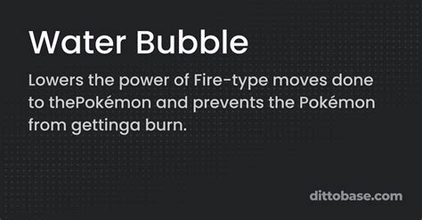 Water Bubble Pokémon Ability Dittobase