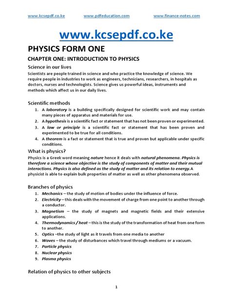Secondary School Physics Form One Notes 2020 Pdf Weight Density