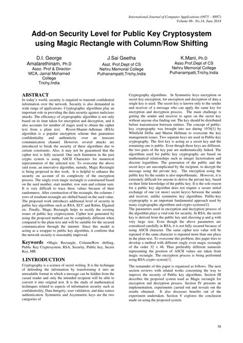 pdf add on security level for public key cryptosystem using magic