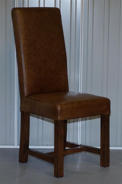 Set Of Eight Halo Soho High Back Heritage Brown Leather Dining Chairs