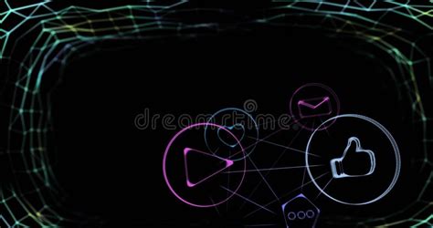 Image Of Network Of Connections With Social Media Icons Over Black Background Stock Illustration