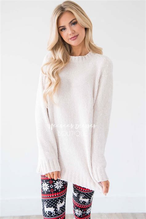 Cream Chenille Knit Sweater Modest Dresses Comfy Modest Sweaters