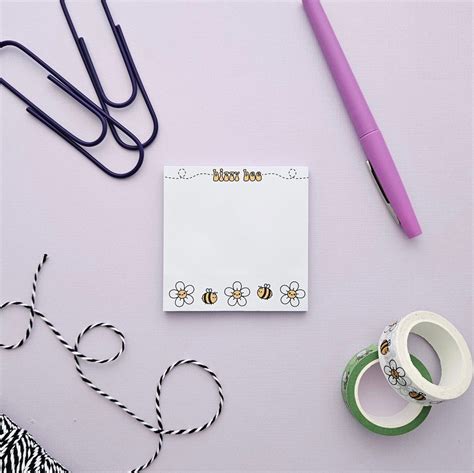 Busy Bee Sticky Notes Cute Bee And Happy Flower Etsy