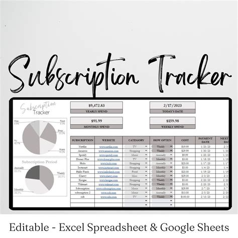 Subscriptions Tracker Excel Spreadsheet Subscription Tracker Printable