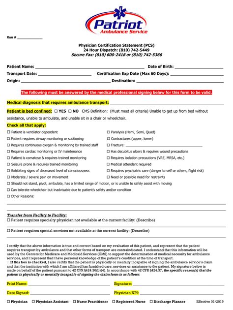 Fillable Online Physician Certification Statement For Ambulance