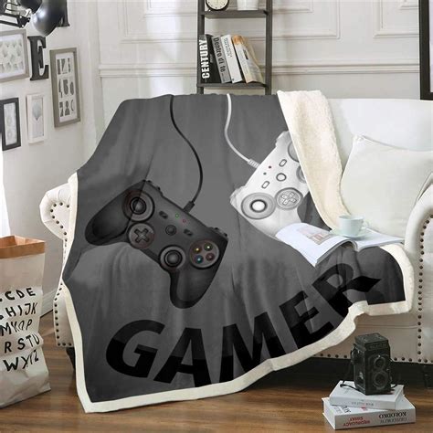 Homewish Gamer Throw Blanket White And Black Gamepad Bed