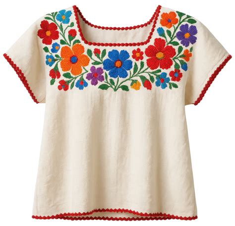 Traditional Mexican Huipil Blouse With Colorful Floral Embroidery