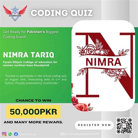 Nimra Tariq On Linkedin Going To Participate In Tomorrows Coding Event Conducted By Cosmicode 👏